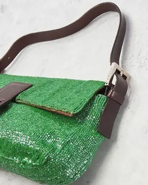 FWRD RENEW Fendi Beaded Baguette Shoulder Bag - Green
