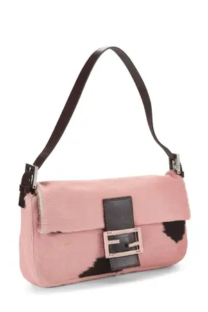 Fendi Pink & Brown Pony Hair Baguette Shoulder Bag