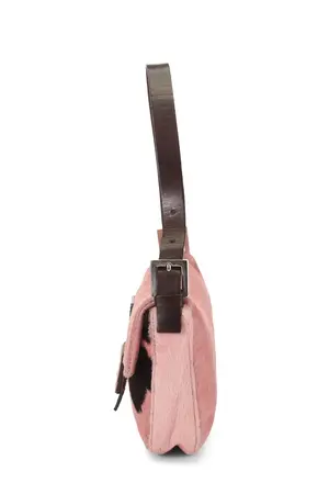 Fendi Pink & Brown Pony Hair Baguette Shoulder Bag