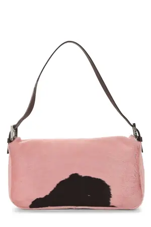 Fendi Pink & Brown Pony Hair Baguette Shoulder Bag