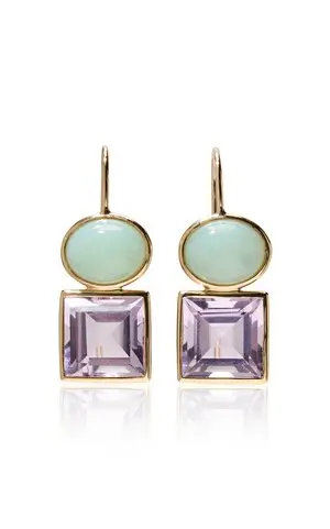 LIZZIE FORTUNATO 14k Gold Duo Earrings In Light Green Chalcedony And Pink Amethyst - Multi
