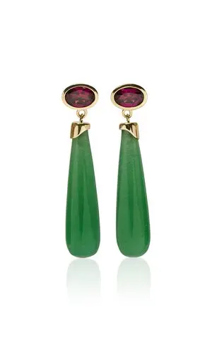 LIZZIE FORTUNATO 14k Gold Drop Earrings In Pink Rhodolite And Aventurine - Green