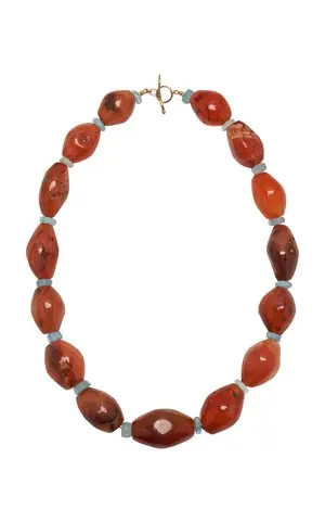 LIZZIE FORTUNATO 14K Gold Necklace With Antique Afhgan Carnelian And Aquamarine