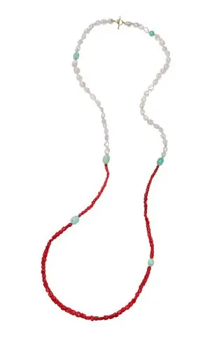 LIZZIE FORTUNATO 14K Gold Cabana Necklace In Mediterranean Coral, Pearl & Turquoise