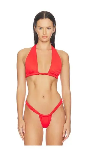 INDAH Yara Halter Bikini Top In Red - Flame