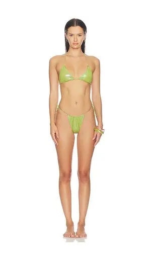 NARANJA FURCADO Latex Triangle Bikini Set - Olive