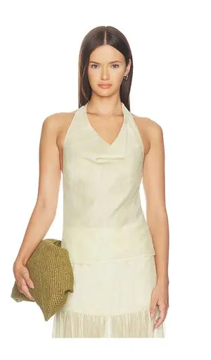 4TH & RECKLESS Saya Semi Sheer Halter Top In Nude - Lime