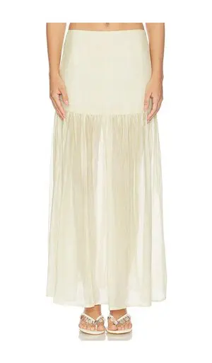 4TH & RECKLESS Saya Semi Sheer Maxi Skirt In Nude - Lime