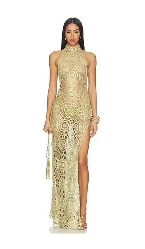 BRONX BANCO Tunisa Crochet Halter Dress - Olive