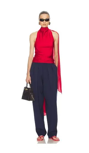 HELSA Natasha Silk Halter In Red - Ruby Red