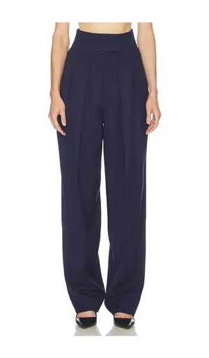HELSA High Waist Pleated Suit Trouser In Wool - Navy