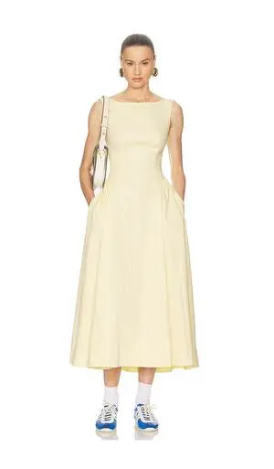 HELSA Stretch Cotton Sateen Midi Dress In Yellow - Lemontini