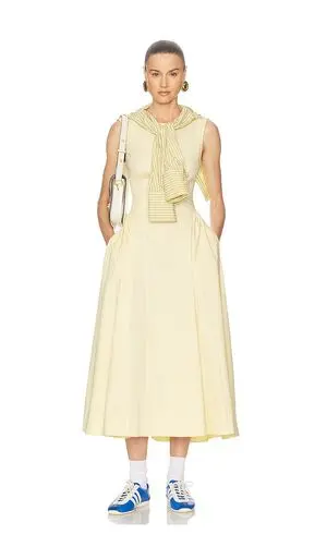 HELSA Stretch Cotton Sateen Midi Dress - Lemontini