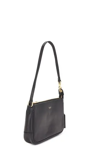 COACH Natural Grain Leather Shoulder Bag - Black