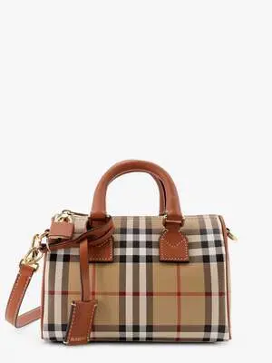 Burberry Coated Canvas Crossbody Bag With Check Pattern - Beige