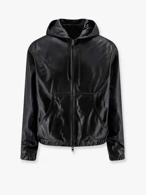 DFOUR Hooded Leather Jacket - Black