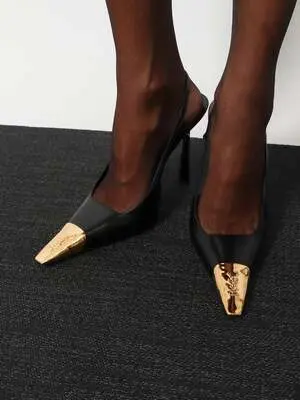 Saint Laurent Jeanne Leather Slingback Pumps With Metal Toe - Black
