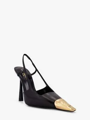 Saint Laurent Jeanne Leather Slingback Pumps With Metal Toe - Black