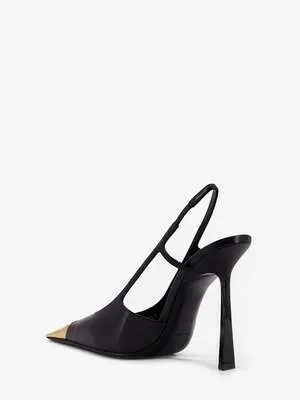 Saint Laurent Jeanne Leather Slingback Pumps With Metal Toe - Black