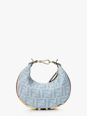 Fendi Mini Baguette Bag In Allover Ff Logo Denim - Blue