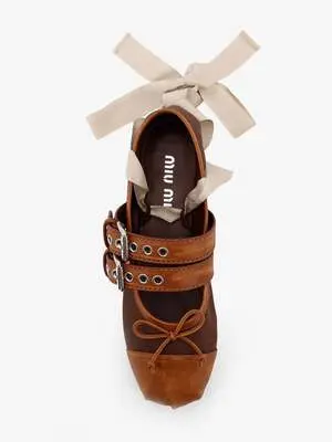 Miu Miu Canvas And Leather Blend Ballerinas