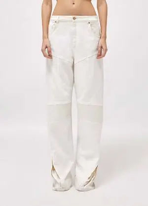Blumarine High Waisted Ribbed Knee Detailed Jeans - White