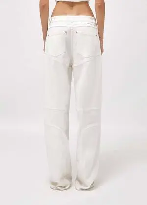 Blumarine High Waisted Ribbed Knee Detailed Jeans - White