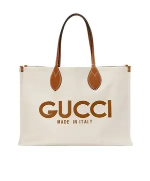 Gucci Canvas And Leather Top Handle Bag - White