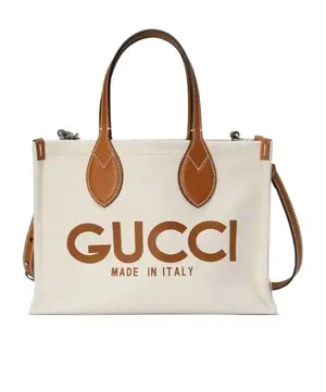 Gucci Logo Printed Tote Bag - Beige
