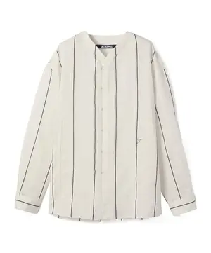 Jacquemus Vertical-stripe Collarless Shirt