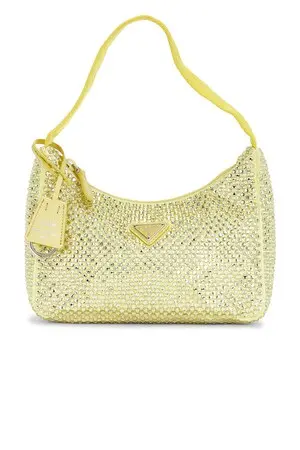 Prada Satin Crystal Mini Re-edition 2000 Shoulder Bag - Yellow