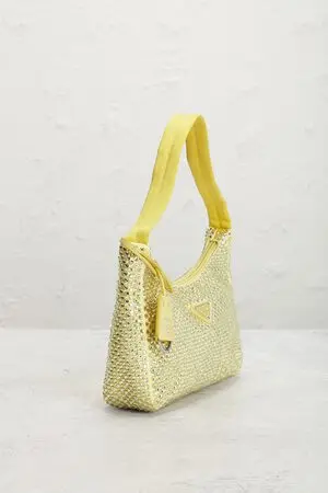 Prada Satin Crystal Mini Re-edition 2000 Shoulder Bag - Yellow