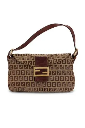 Fendi Zucchino Baguette Shoulder Bag In Brown - Neutral