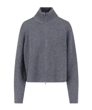 LISA YANG Ribbed Zip-up Knitted Sweater - Grey