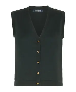 Max Mara V-neck Button-up Vest - Dark Green