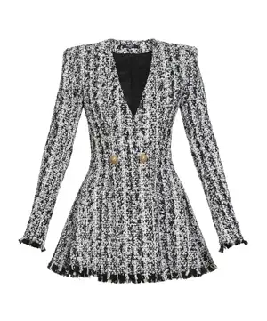 Balmain Two-tone Flared Tweed Dress