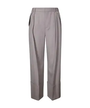Victoria Beckham Wide Leg Turn-up Trousers - Gray