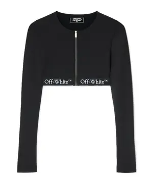 Off-White Logo Band Zip Crop Top - Black