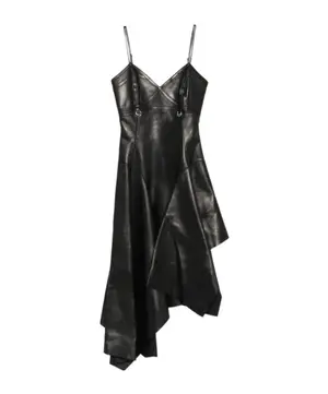 Alexander McQueen Leather Asymmetrical Dress - Black