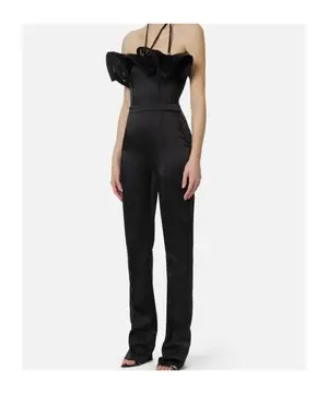 Elisabetta Franchi Stretch Satin Ruffled Corset Jumpsuit