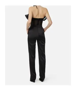 Elisabetta Franchi Stretch Satin Ruffled Corset Jumpsuit