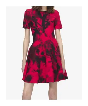 Alexander McQueen Crew-neck Flared-hem Mini Dress