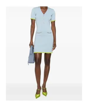 Casablanca Pearl-embellishment Mini Dress - Blue