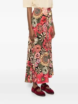 Farm Rio Floral Pattern Midi Skirt