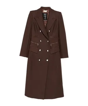 Elisabetta Franchi Double-breasted Leather-trimmed Coat - Red