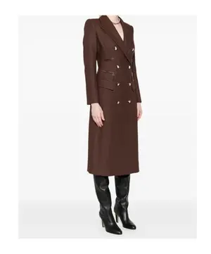 Elisabetta Franchi Double-breasted Leather-trimmed Coat