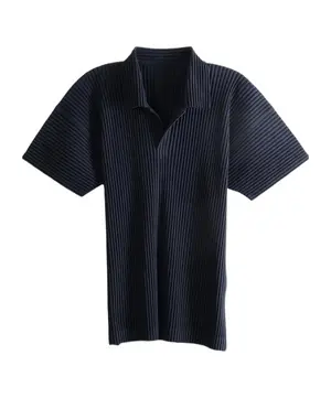 Issey Miyake Pleated Polo Shirt - Navy