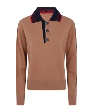 N.21 Long-sleeve Knitted Polo Shirt - Suede