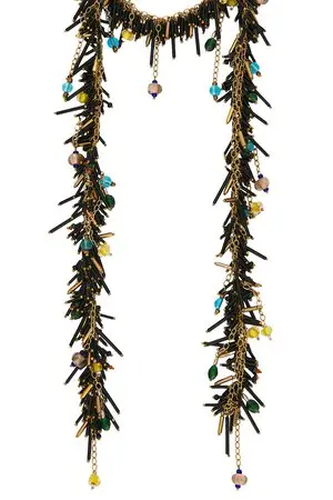 Dries Van Noten Beaded Embroidered Scarf Necklace In Metallic Brass - Multi