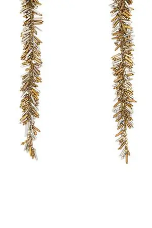 Dries Van Noten Beaded Embroidered Scarf Necklace In Metallic Brass - Silver